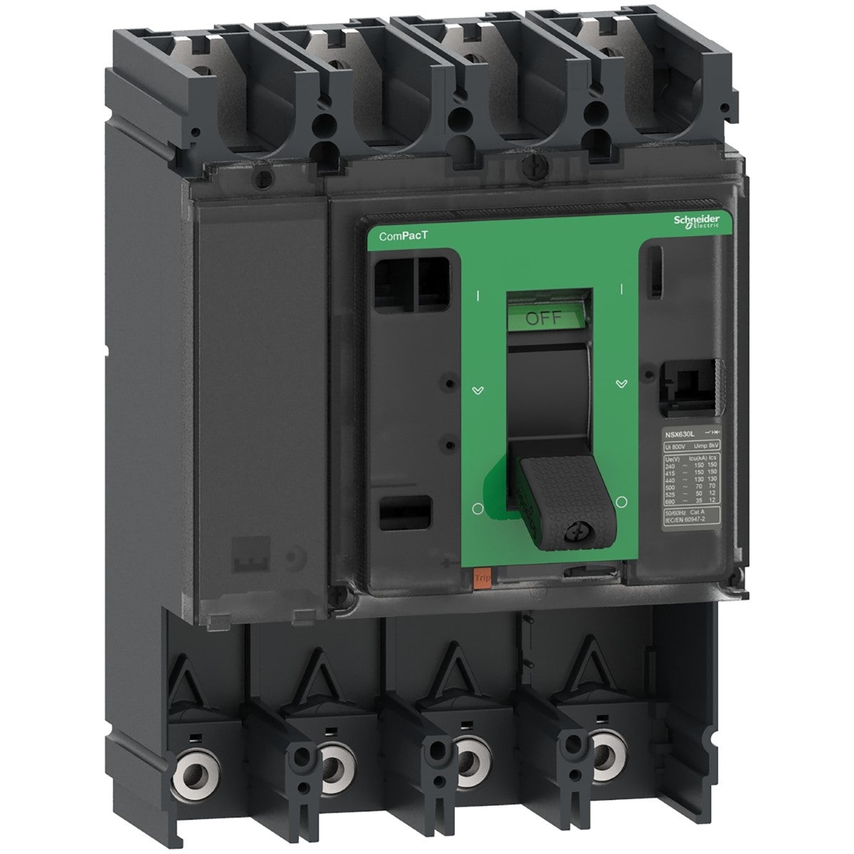 Circuit breaker basic frame, ComPacT NSX630H, 70kA/415VAC, 4 poles, 630A frame rating, without ...